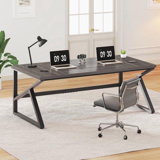 Groot Dubbel Computerbureau voor Thuiskantoor - 180 cm Metalen Houten ...