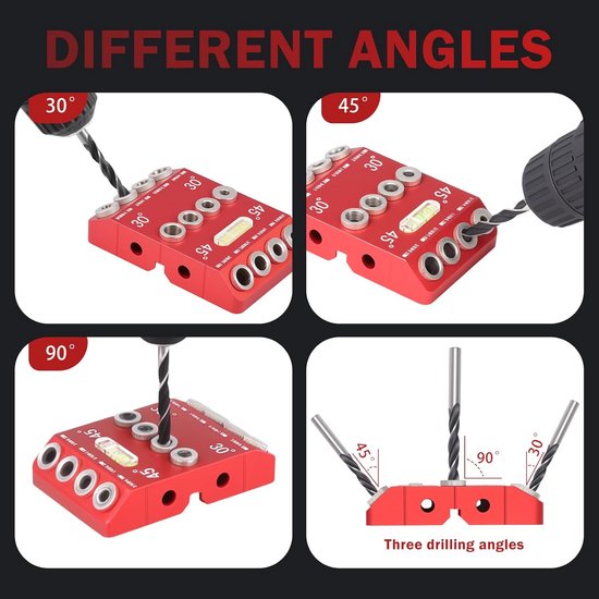 Schuine Boorgeleider Set voor Hout - Hoeken 30, 45, 90 Graden - Incl. 4 ...