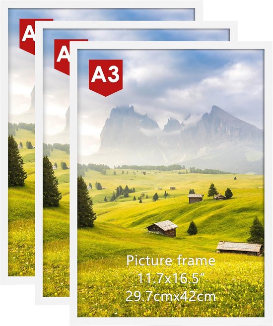 Set van 3 Witte Fotolijsten A3 (42x29,7 cm) voor Posters en Kunstwerken ...