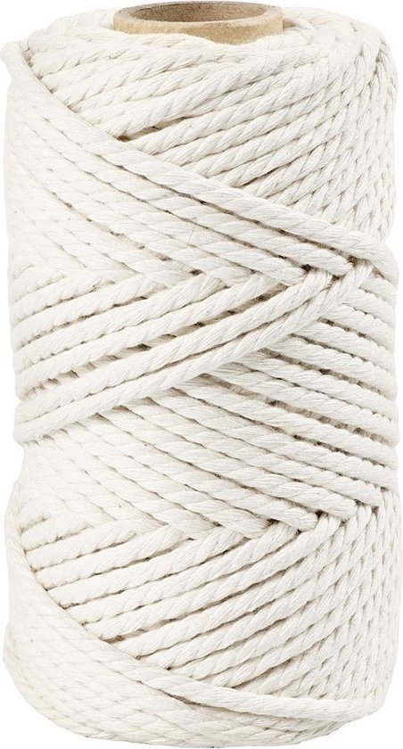 Macramé koord, L: 55 m, d 4 mm, off-white, 1x330gr/ 1 rol | bol