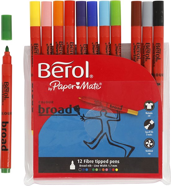 Berol Stift, d 10 mm, lijndikte 1-1,7 mm, diverse kleuren, 12 stuk/ 1 ...
