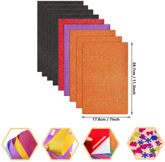 Glitter Foam Vellen Zelfklevend - 9x Kleurrijke EVA Foam Stickers voor ...