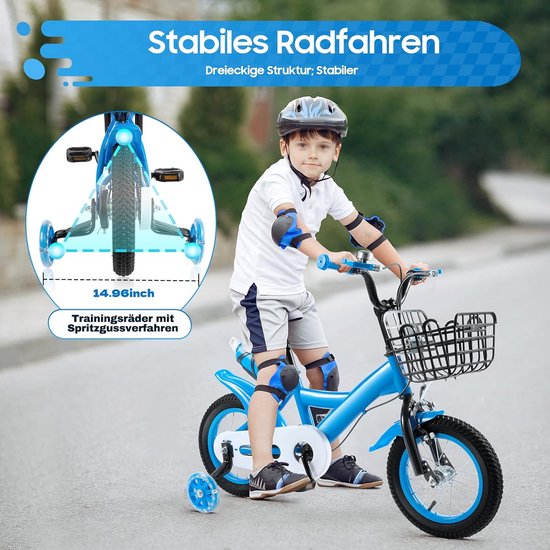 Kinderfiets 12 Inch Jongens Meisjes Fiets met Zijwieltjes, Bidonhouder ...