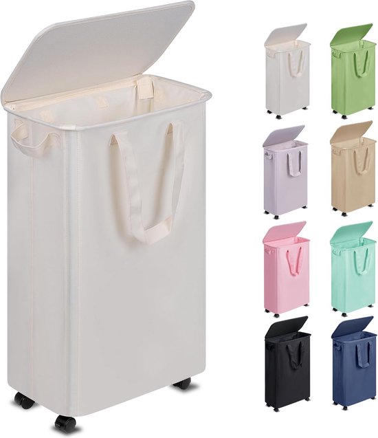 Slanke wasmand met deksel en handgrepen, 55 liter, hoog model voor ...
