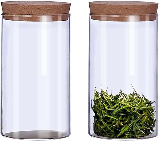 2 Stuks Glazen Potten met Kurkdeksels - Keukenopslagcontainers van ...