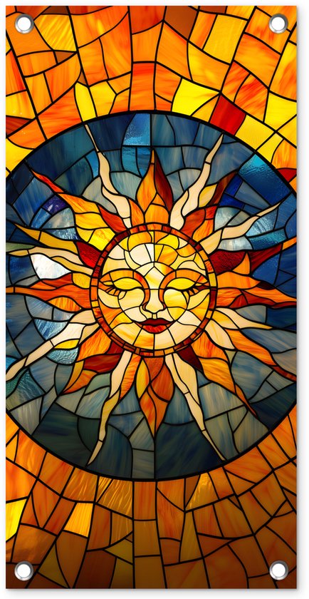 Tuinposter 30x60 cm - Tuindecoratie Mozaïek - Zon - Geel - Cirkel ...