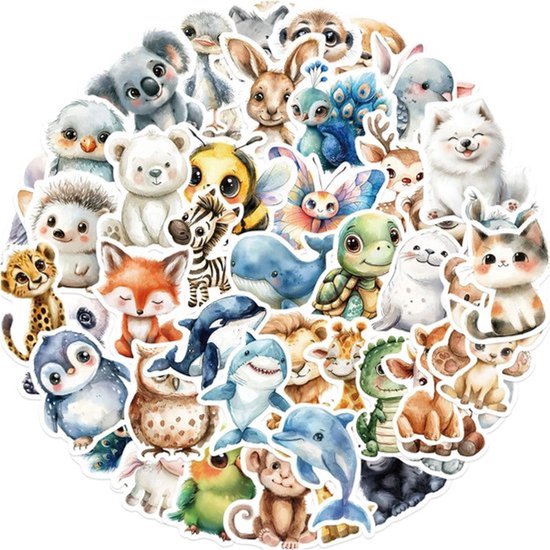 Waterdichte dieren stickers - 50 stuks, laptopstickerset voor kinderen, schattige... | bol