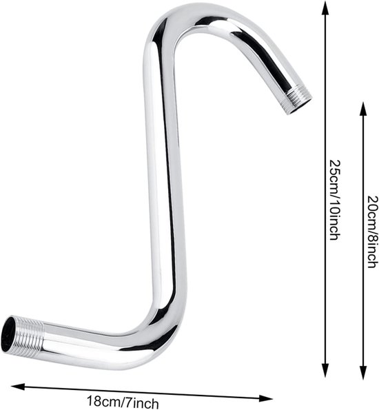 Shower Extension Arm, 20cm Stainless Steel S-Shaped Shower Head ...