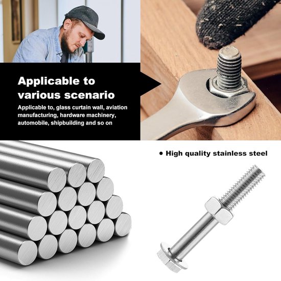 Hex Head Screws Set of 15 met Lock Nuts en Washers - M12 x 80 Bolts ...