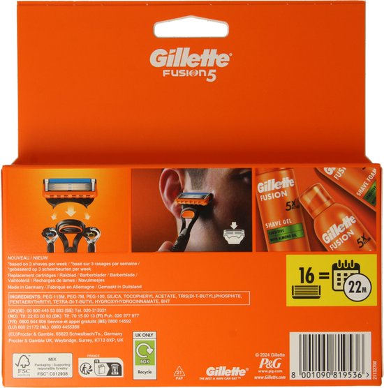 Gillette Fusion Scheermesjes - 5 scherpe mesjes - 16 stuks | bol