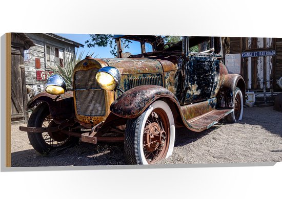 Hout - Oude Verroeste Auto - 100x50 cm - 9 mm dik - Foto op Hout (Met ...