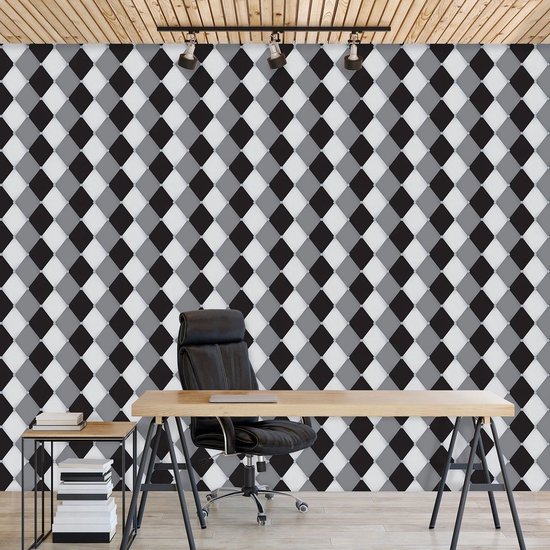 Fotobehang - Vlies Behang - Ruiten Muur - Kunst - Zwart-wit - 208 x 146 ...