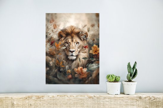 Poster Leeuw Bloemen Wilde Dieren Natuur Dierenposter Fotoposter Bol