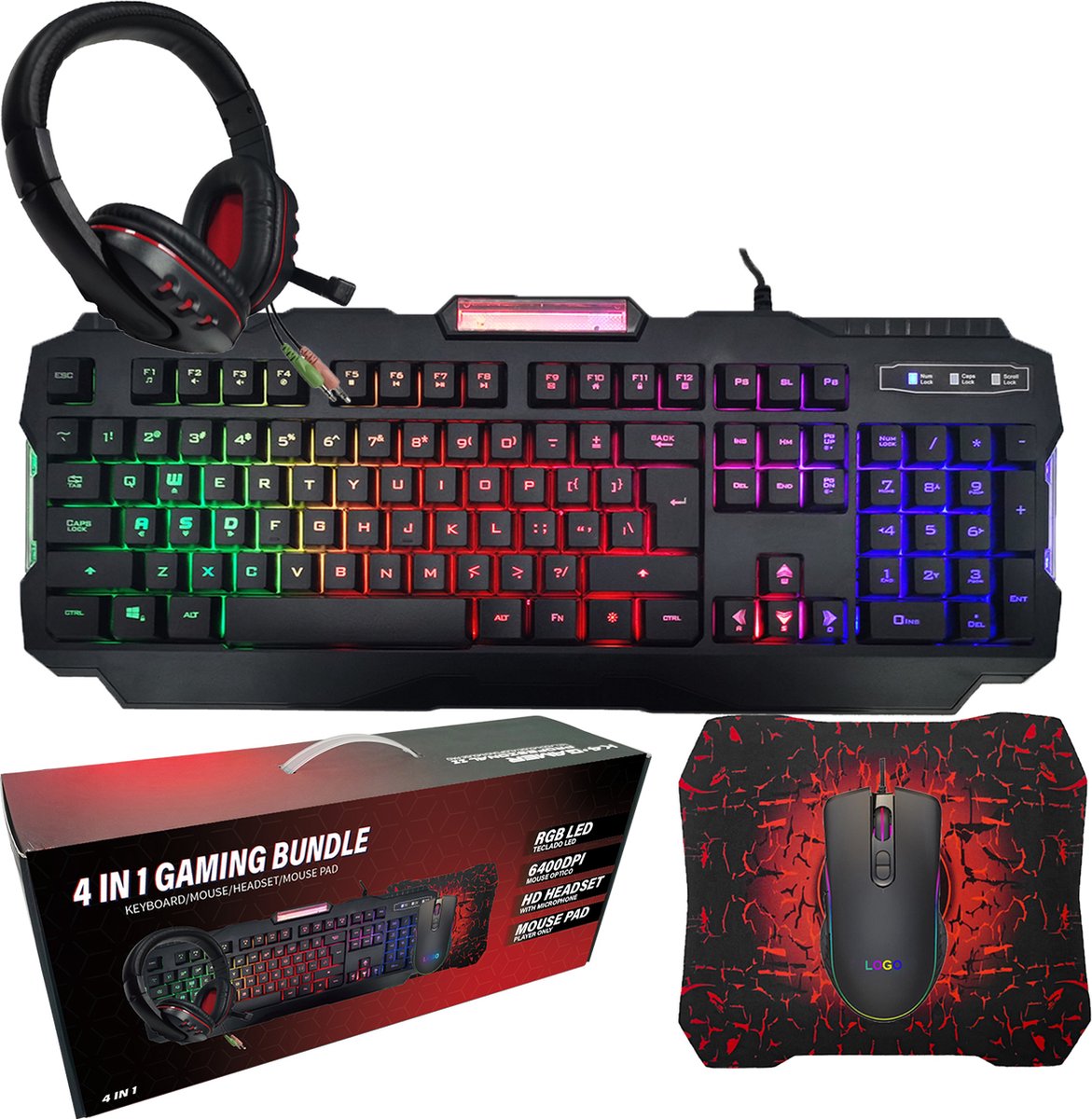Gaming Set - 4 in 1 game Setup met Gaming Muis, Gaming Koptelefoon ...