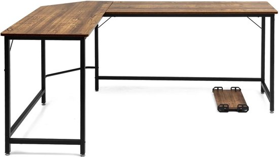 MEUBELEXPERT - houten en metalen hoek computerbureau/tafel 168 x 125 x ...