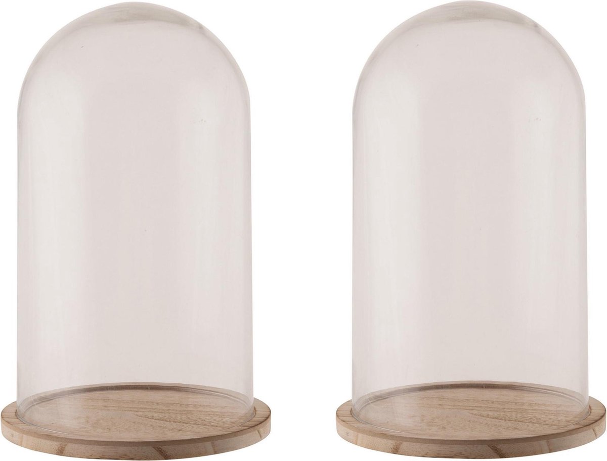 2x Glazen decoratie stolpen op houten plateau 18 x 28 cm - Home Deco ...