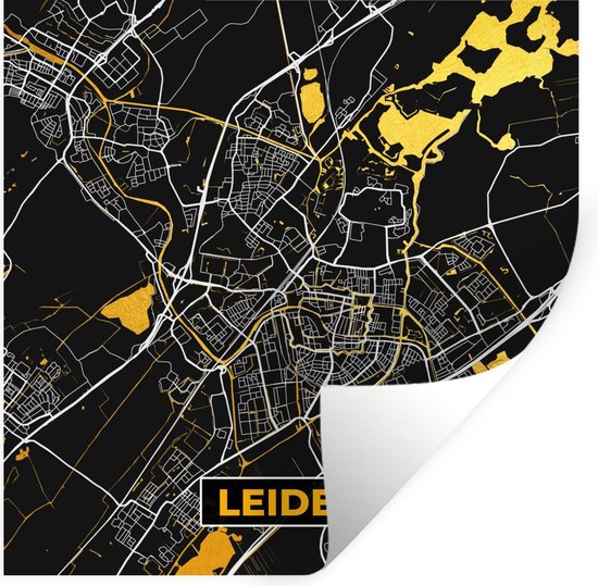 Muurstickers - Sticker Folie - Plattegrond - Leiden - Goud - Zwart ...