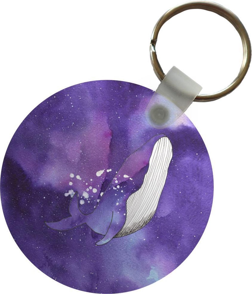 Sleutelhanger - Walvis - Paars - Waterverf - Plastic - Rond ...