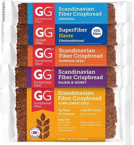GG Bran | Mix 5 Vezelrijke Crispbread | Voordeelpakket | 5 x 100g ...