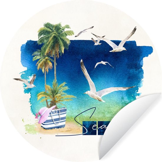 WallCircle - Muurstickers - Behangcirkel - Strand - Vogel - Palmboom - Letters - 80x80... | bol