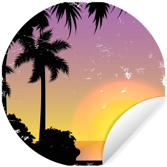 WallCircle - Muurstickers - Behangcirkel - Palmboom - Zeilboot - Zee - Nacht - 100x100... | bol.com