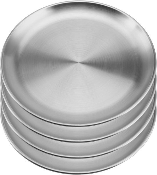 4PCS 30cm Rvs Dinner Plates - Metal Serving Dishes - Silver Camping ...