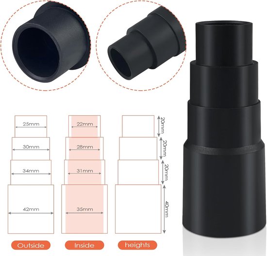 6-delige Buisadapter Set, 25MM tot 42MM Stofzuigerbuisadapters ...