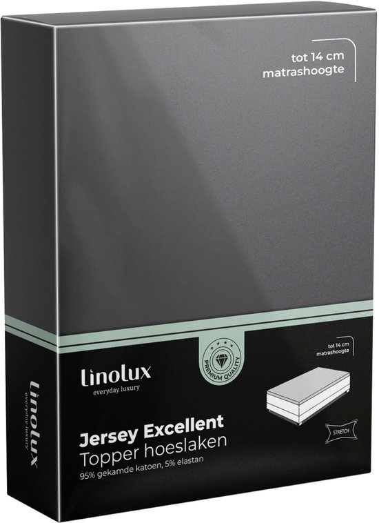 Linolux Hoeslaken Topper Jersey Excellent Dark Grey 180x200 t/m 200x220 ...
