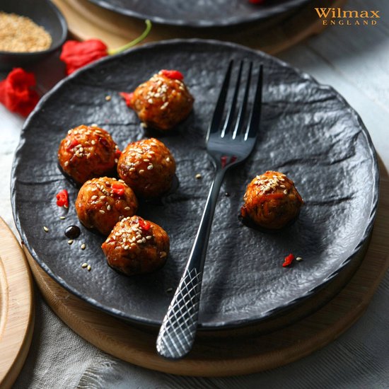 Wilmax SlateStone Dessertbord Zwart Porselein 20,5 cm - Steenlook | bol