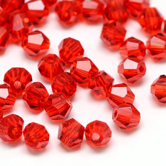 4mm Bohemian Crystal Beads - Double Cone Cut Glass Bicone Beads in Red ...