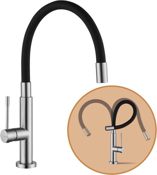Keukenkraan met 360° draaibare flexibele uitloop, hoge boog hoge druk keukenkraan RVS... | bol