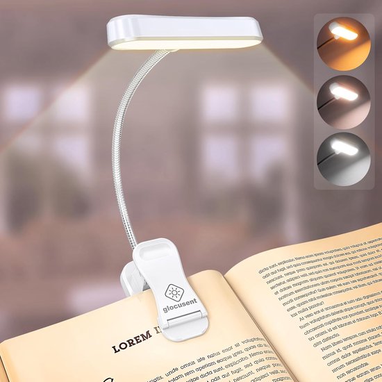 Oplaadbare leeslamp met clip voor boeken in bed - 3 kleuren, 5 ...