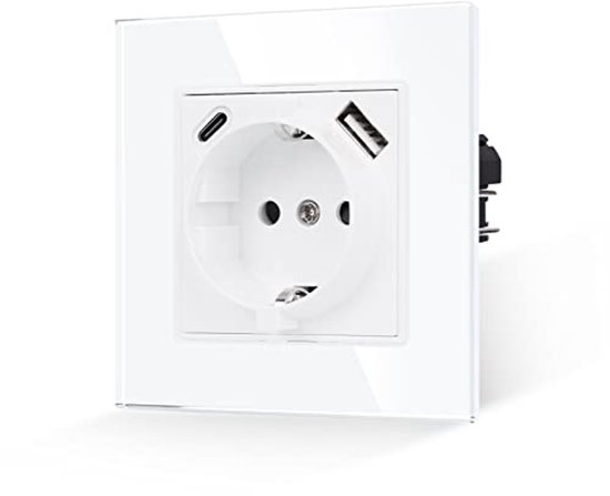 Enkel stopcontact met USB A en type C inbouw wandcontactdoos - 16 ...