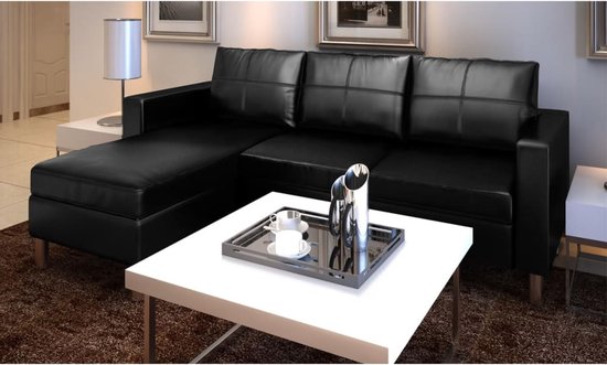 Divan trois places en similicuir en forme de L noir | bol.com
