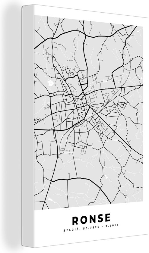 Canvas Schilderij Plattegrond – Ronse – Zwart Wit – Stadskaart - Kaart ...