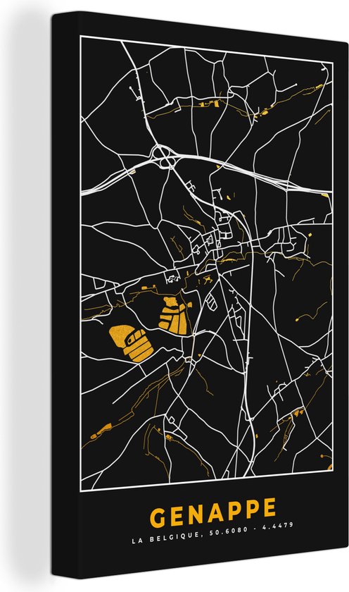 Tableau Toile Genappe - Carte - Or - Carte - Plan de Ville - 80x120 cm ...