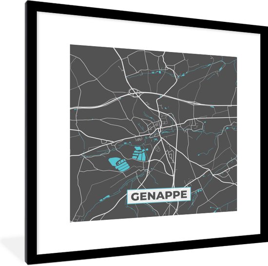 Fotolijst incl. Poster - Stadskaart – Grijs - Kaart – Genappe – België ...