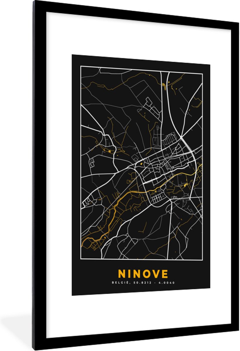 Fotolijst incl. Poster - Plattegrond - Ninove - Stadskaart - Goud ...