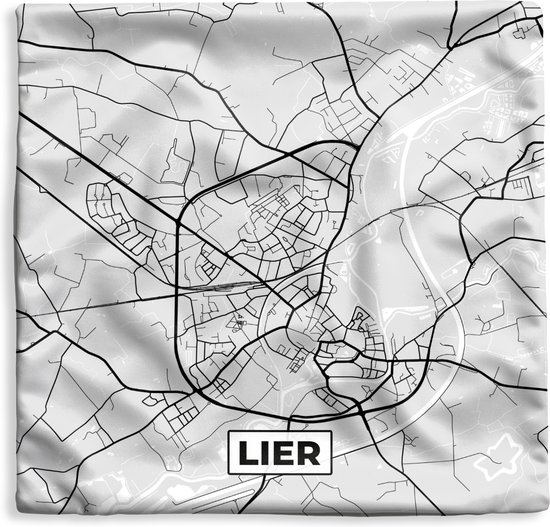Kussenhoes 50x50 cm - België – Lier – Stadskaart – Kaart – Zwart Wit ...
