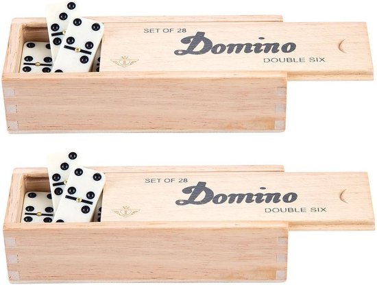 Domino spel dubbel 6/double 6 in houten doos en 84x stenen ...
