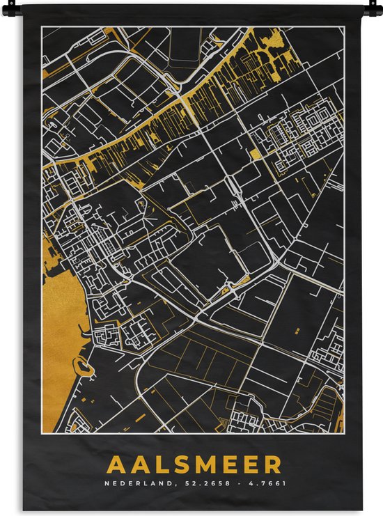 Wandkleed - Wanddoek - Aalsmeer - Black and Gold - Stadskaart ...