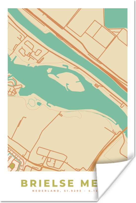 Poster Brielse Meer - Holland - Stadskaart - Plattegrond - Kaart ...