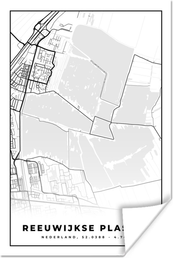 Poster Plattegrond - Nederland - Kaart - Stadskaart - Reeuwijkse Plassen - 120x180 cm XXL | bol