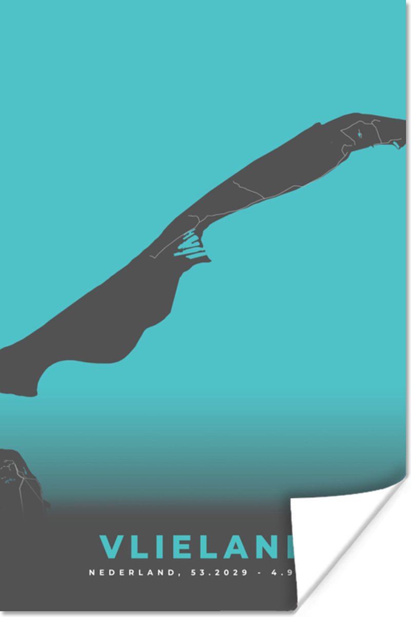 Poster Stadskaart - Vlieland - Plattegrond - Eiland - Kaart - 20x30 cm ...