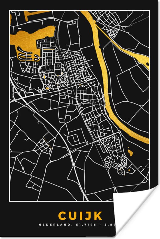 Poster Cuijk - Goud - Stadskaart - Plattegrond - Kaart - Nederland ...