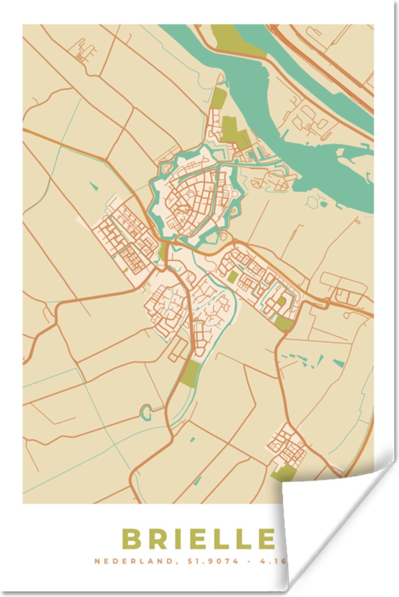 Poster Brielle - Stadskaart - Plattegrond - Nederland - Vintage ...