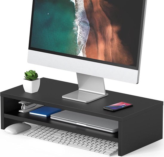 Monitorstandaard met 2 niveaus voor desktopmonitor en laptop - zwart | bol