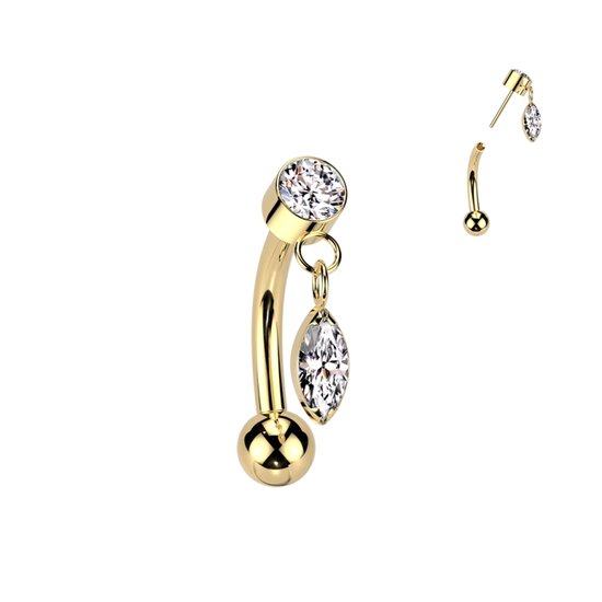 Piercing curved titanium studje met hanger 1.2x8 goud | bol