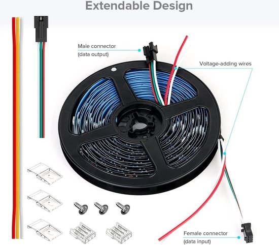 LED strip 5m 300 leds DC5V WS2812B individueel adresseerbaar SMD5050 ...