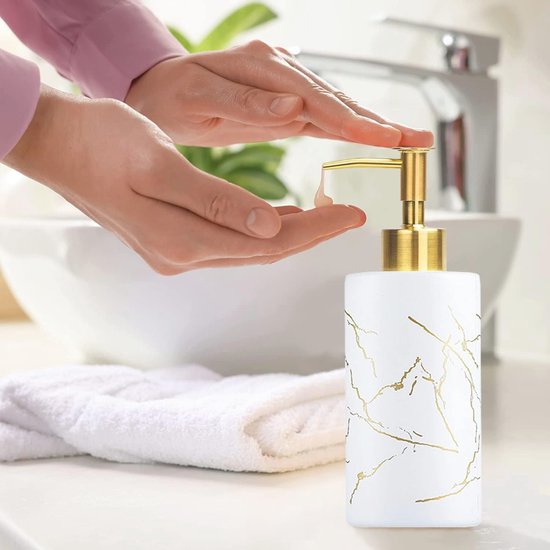 Stylische zeepdispenserset 320 ml met lade en pomp - Marmeren stijl ...